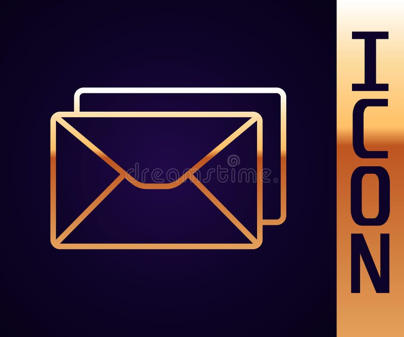 Gold Line Envelope Icon Isolated on Black Background. Email Message ...