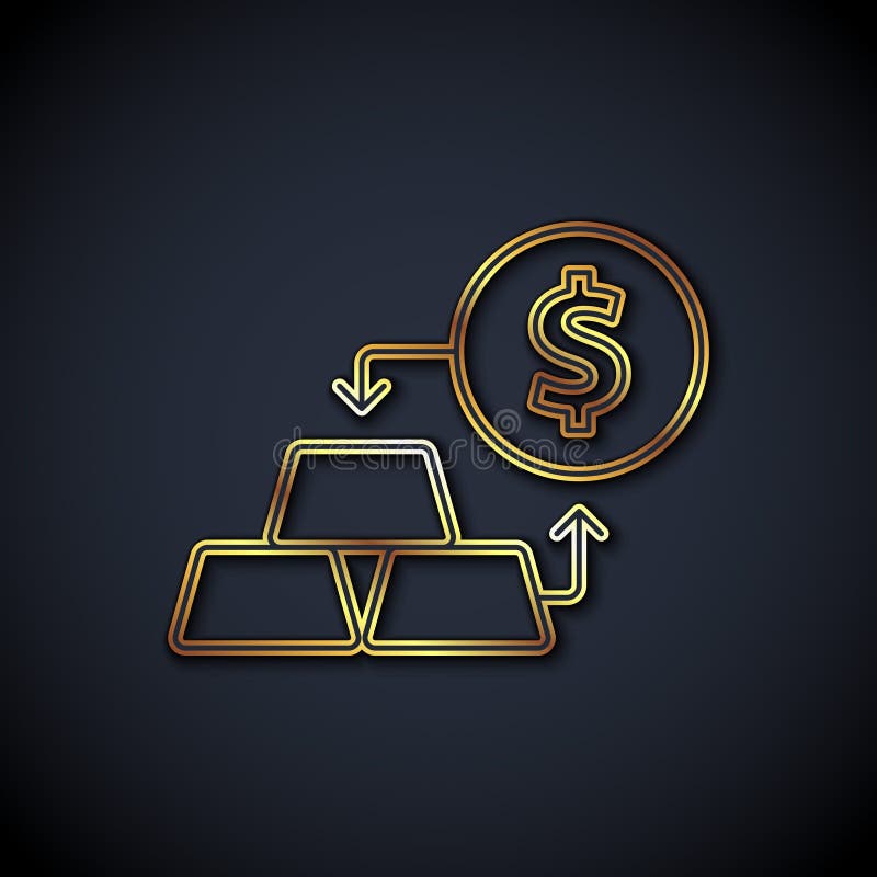 Gold Line Gold Exchange Money Icon Isolated on Black Background. Money ...