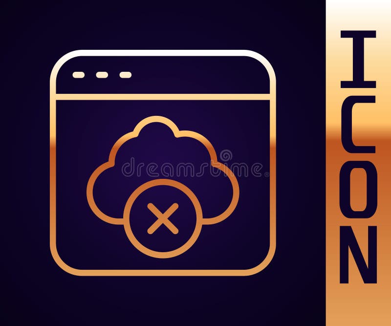 Gold Line Failed Access Cloud Storage Icon Isolated on Black Background ...