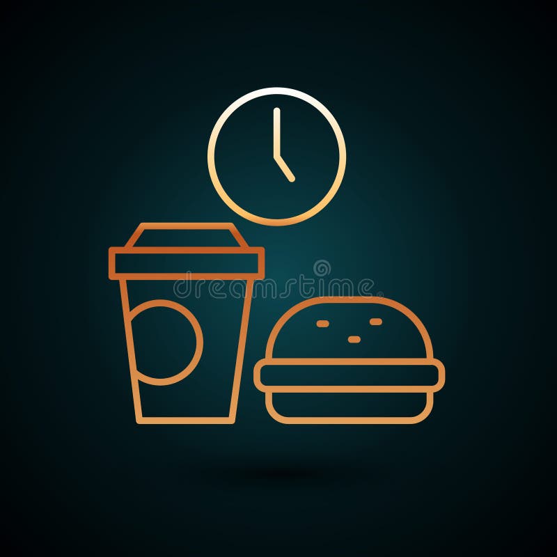 Gold Line Fast Food Time Icon Isolated on Dark Blue Background. Vector ...