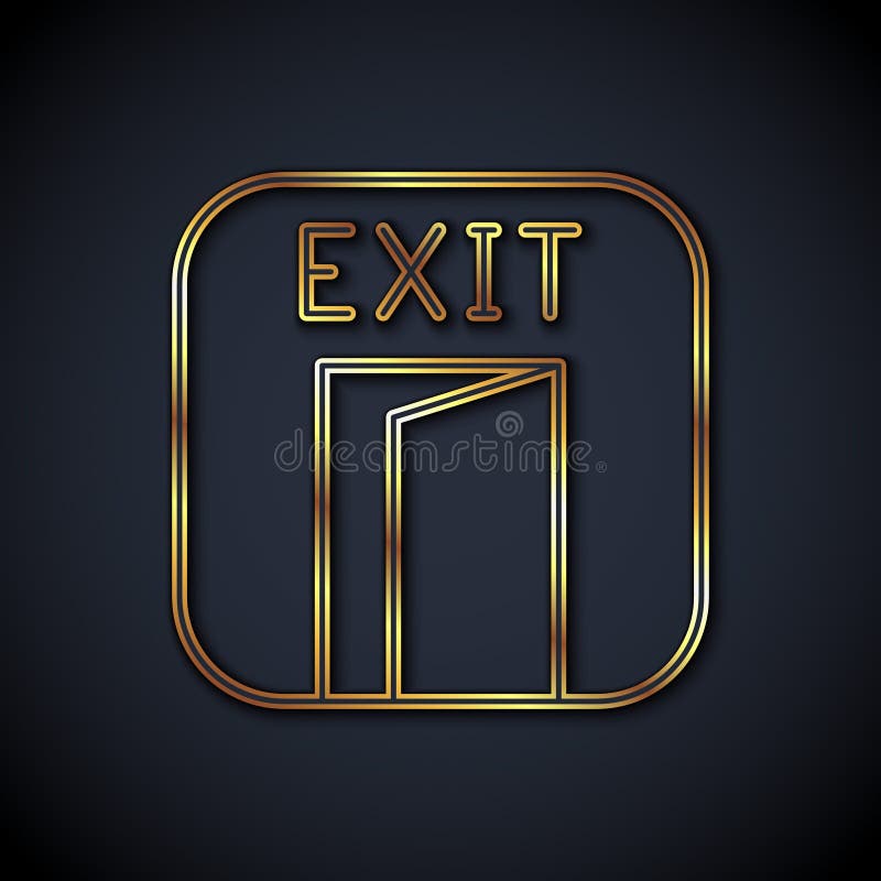 Gold Line Fire Exit Icon Isolated on Black Background. Fire Emergency ...