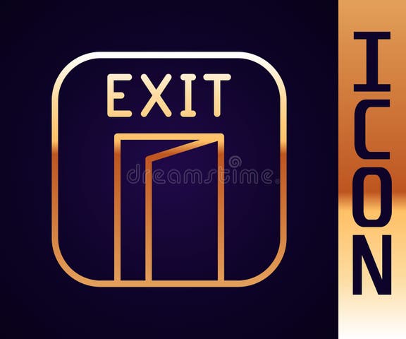 Gold Line Fire Exit Icon Isolated on Black Background. Fire Emergency ...