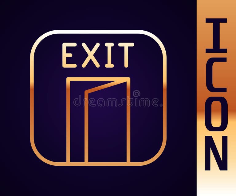 Gold Line Fire Exit Icon Isolated on Black Background. Fire Emergency ...