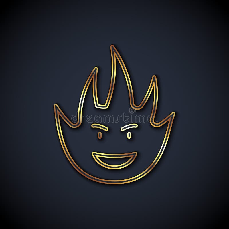 Gold Line Fire Flame Icon Isolated on Black Background. Vector Stock ...