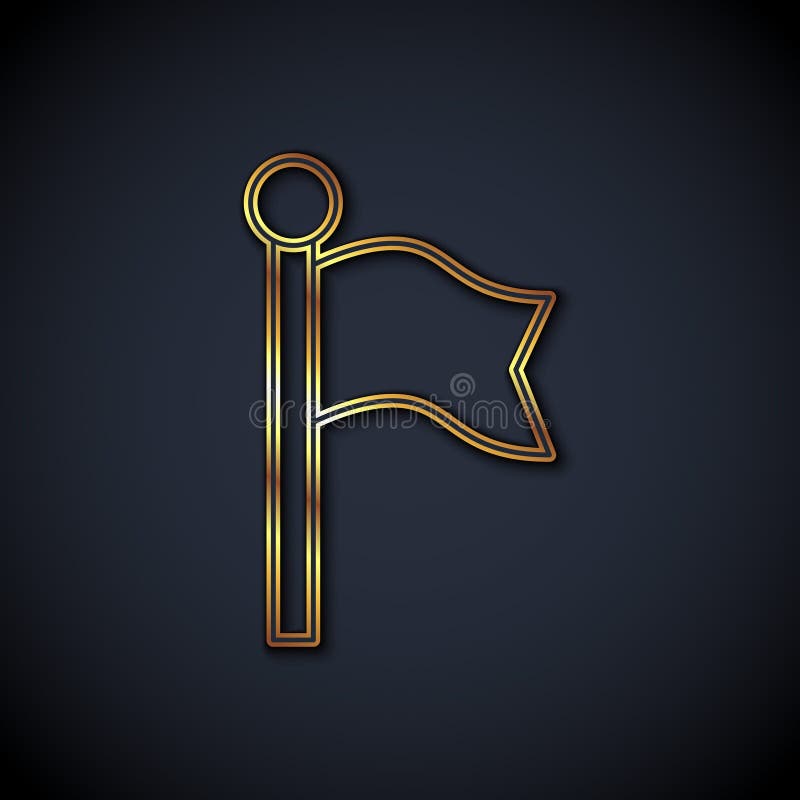 Gold Line Flag Icon Isolated on Black Background. Location Marker ...