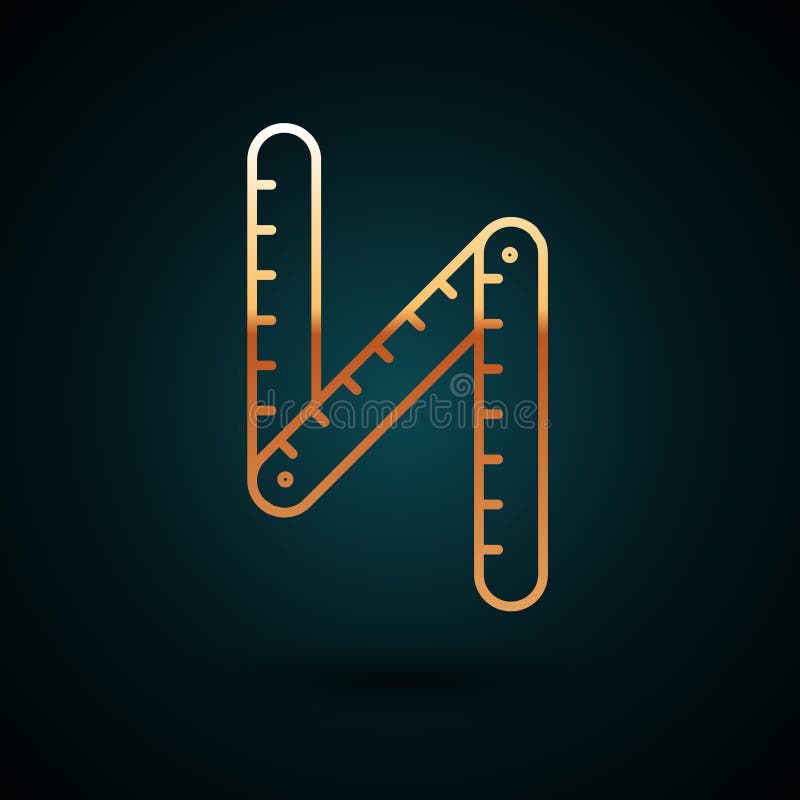 Gold Line Folding Ruler Icon Isolated on Dark Blue Background. Vector ...