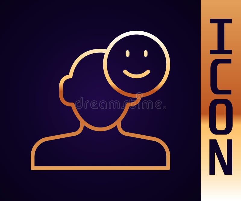 Gold Line Good Mood Icon Isolated on Black Background. Vector Stock ...
