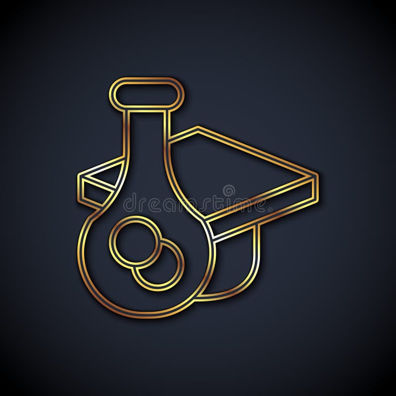 Gold Line Graduation Cap Icon Isolated on Black Background. Graduation ...