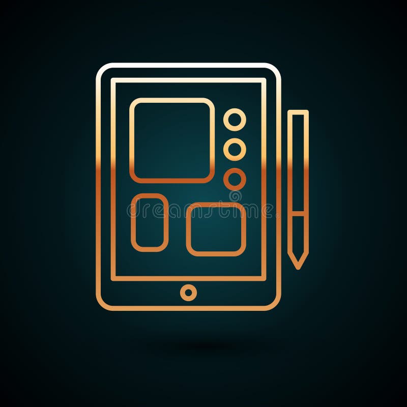 Gold Line Graphic Tablet Icon Isolated on Dark Blue Background. Vector ...