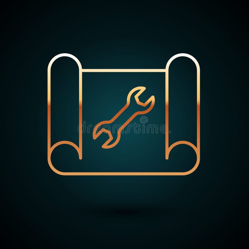 Gold Line Graphing Paper for Engineering and Wrench Icon Isolated on ...