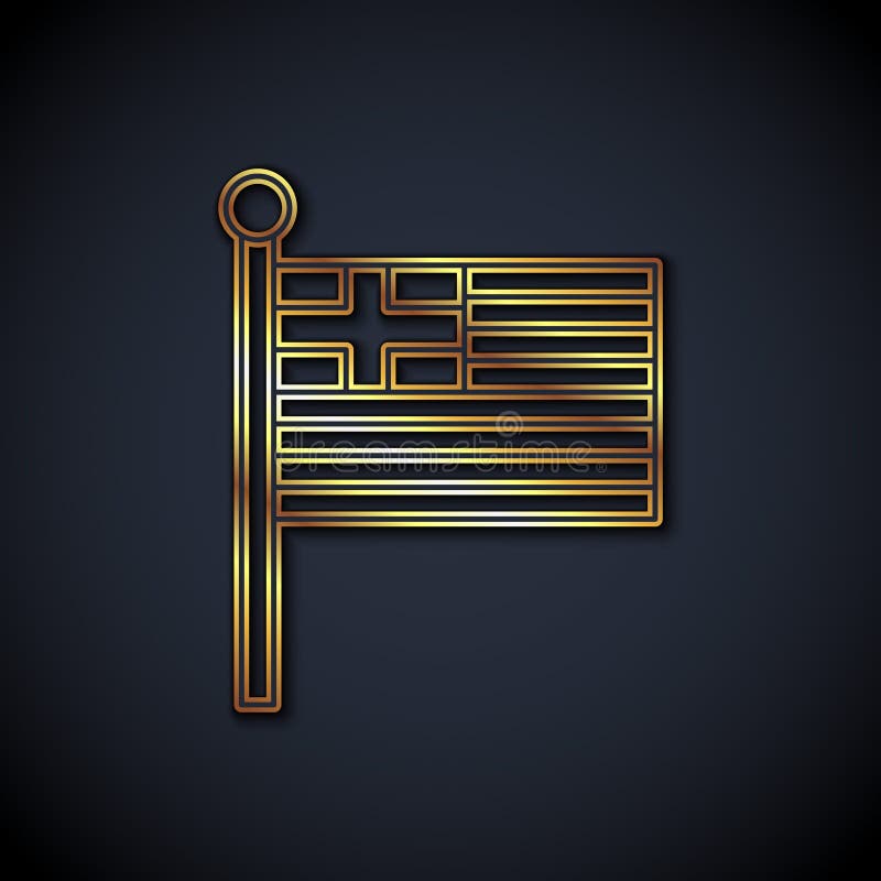 Gold Line Greece National Flag Icon Isolated on Black Background ...