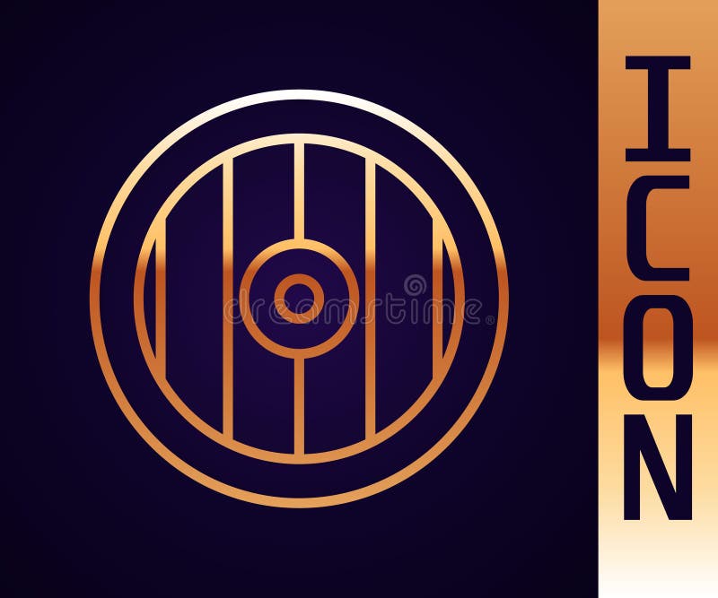 Gold Line Greek Shield with Greek Ornament Icon Isolated on Black ...