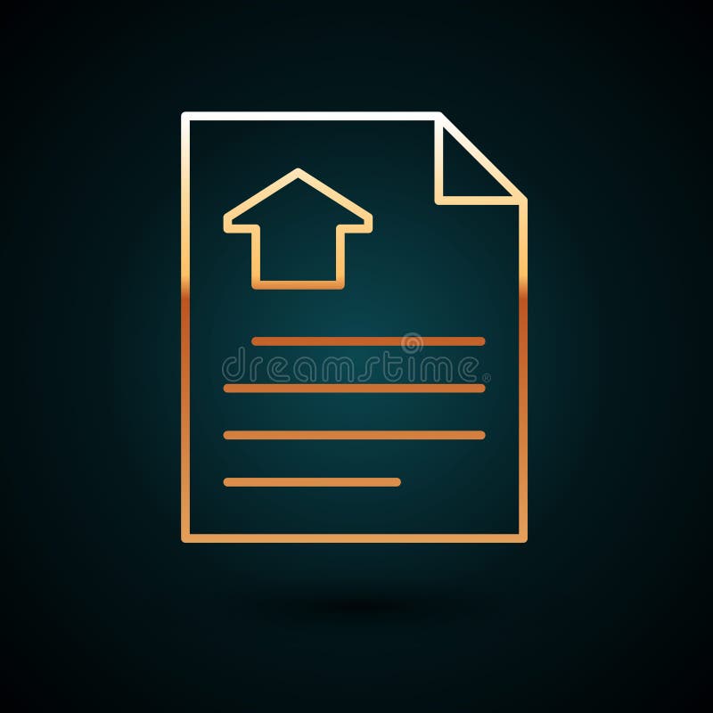 Gold Line House Contract Icon Isolated on Dark Blue Background ...