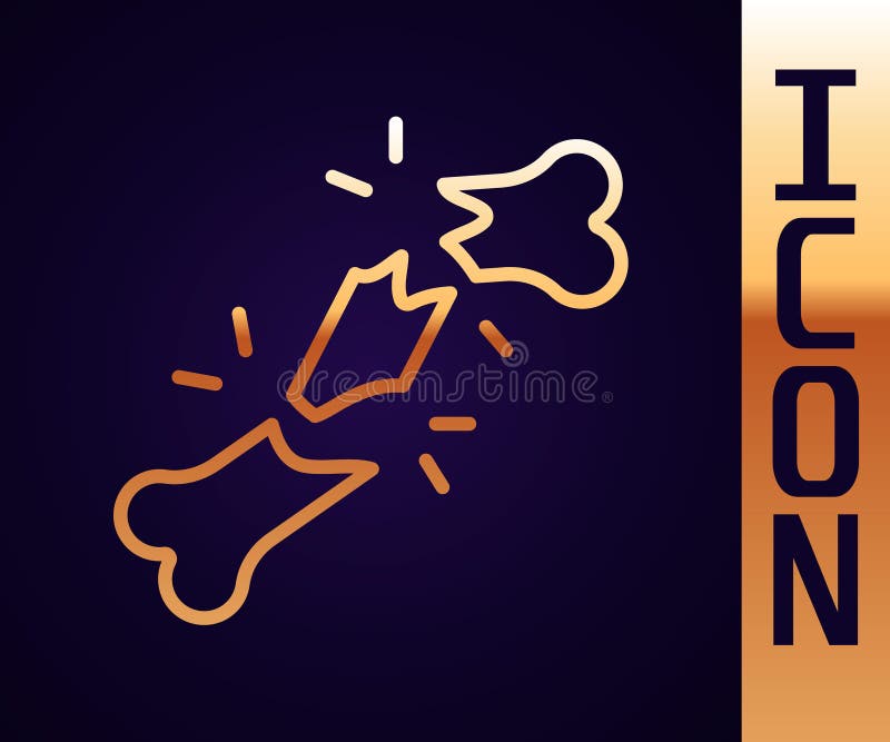 Gold Line Human Broken Bone Icon Isolated on Black Background. Vector ...