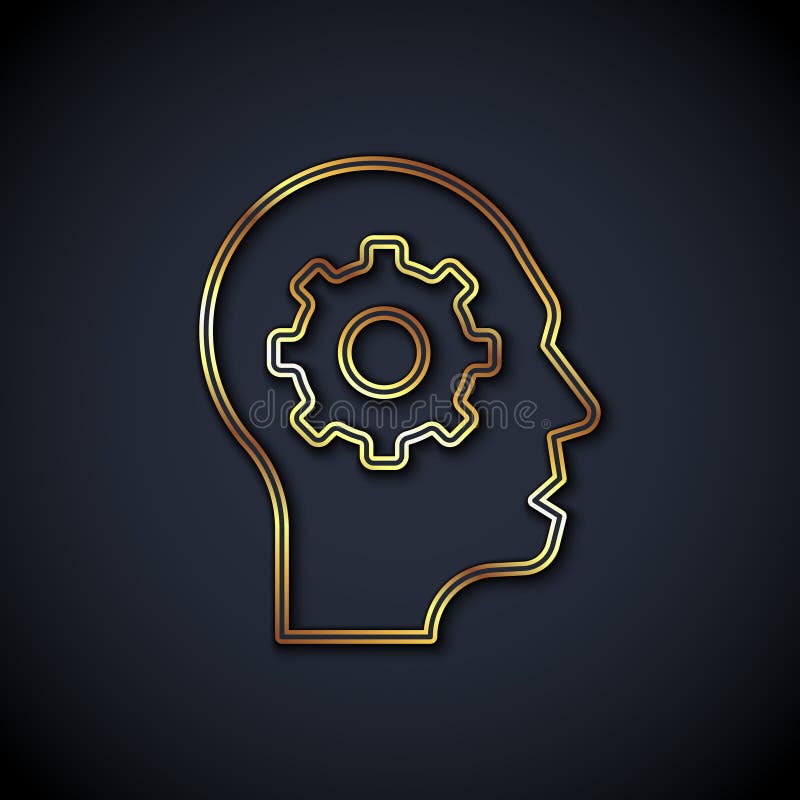 Gold Line Shield Voice Recognition Icon Isolated on Black Background ...