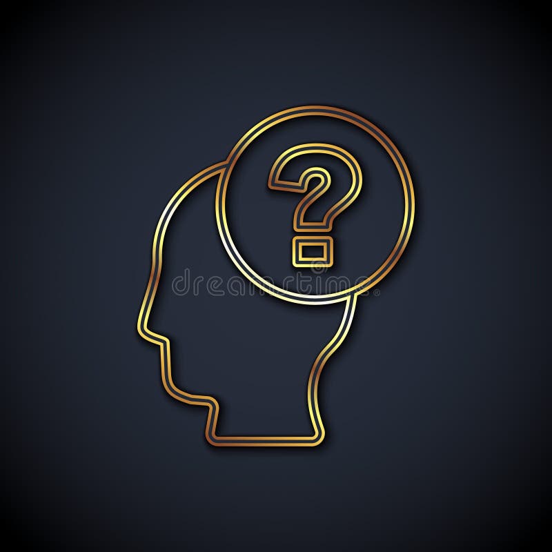 Gold Line Human Head with Question Mark Icon Isolated on Black ...
