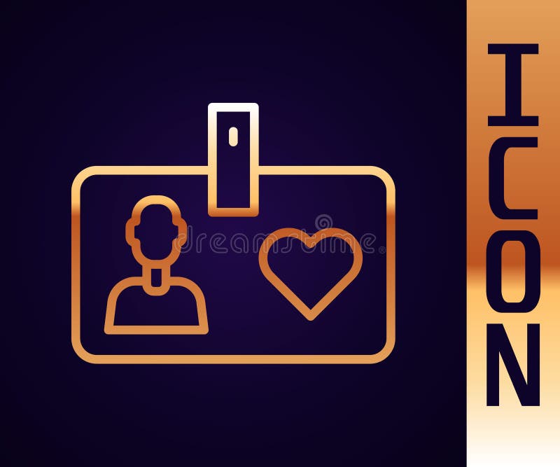 Gold Line Identification Card Volunteer Icon Isolated on Black ... Gold Line Identification Card Volunteer Icon Isolated on Black ...