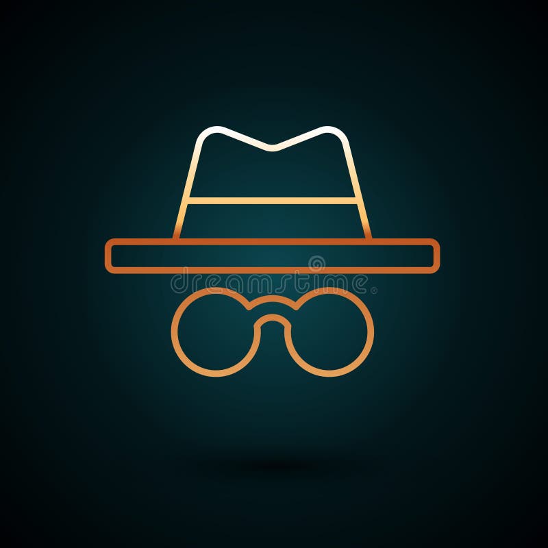 Gold Line Incognito Mode Icon Isolated on Dark Blue Background. Vector ...