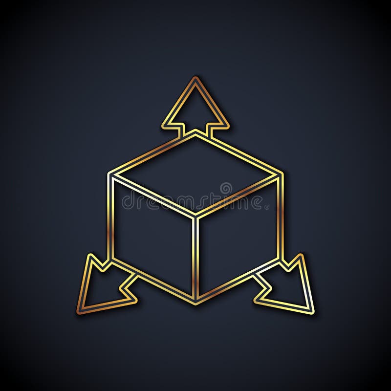 Gold Line Isometric Cube Icon Isolated on Black Background. Geometric ...