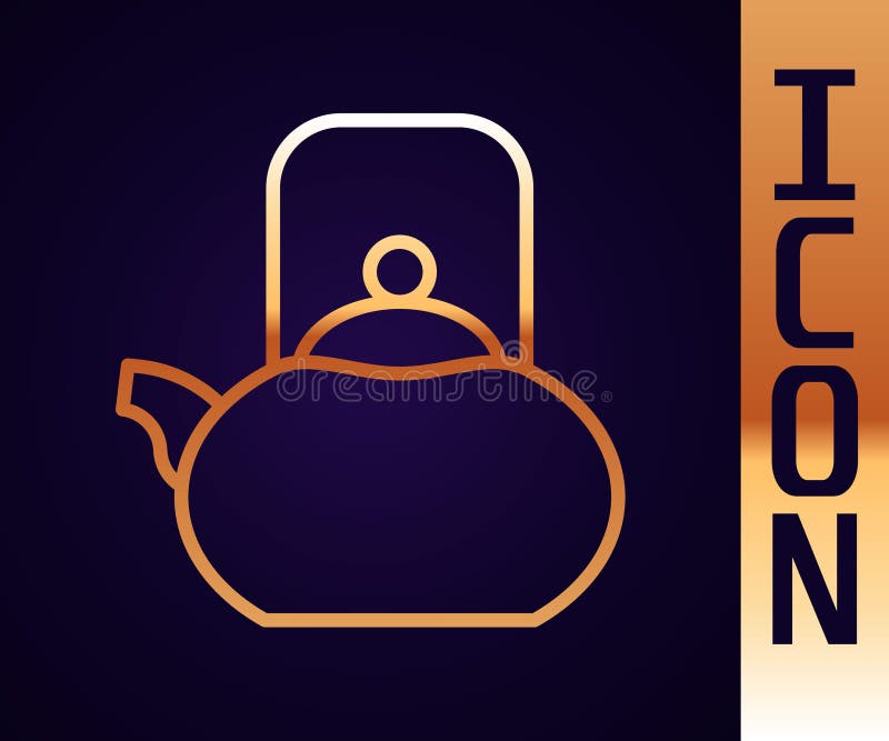 Gold Line Kettle with Handle Icon Isolated on Black Background. Teapot ...