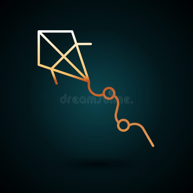 Gold Line Kite Icon Isolated on Dark Blue Background. Vector Stock ...