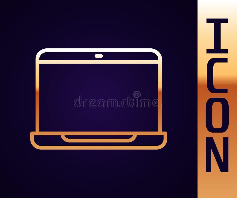 Gold Line Laptop Icon Isolated on Black Background. Computer Notebook ...