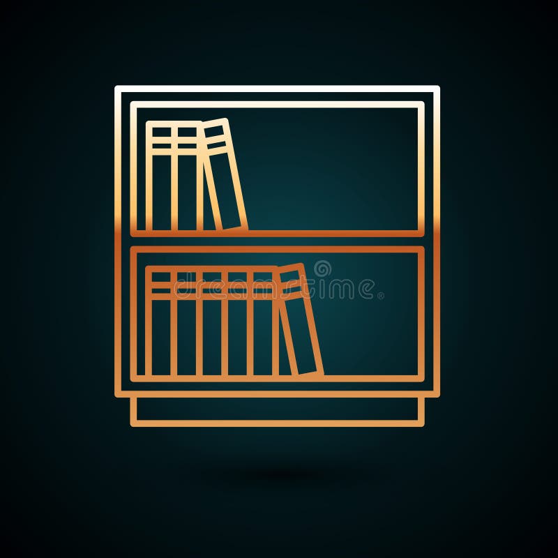 Gold Line Library Bookshelf Icon Isolated on Dark Blue Background Stock ...