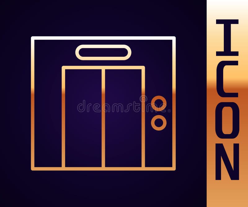 Gold Line Lift Icon Isolated on Black Background. Elevator Symbol Stock ...