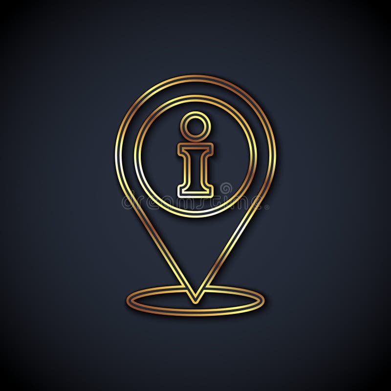Gold Line Location with Information Icon Isolated on Black Background ...