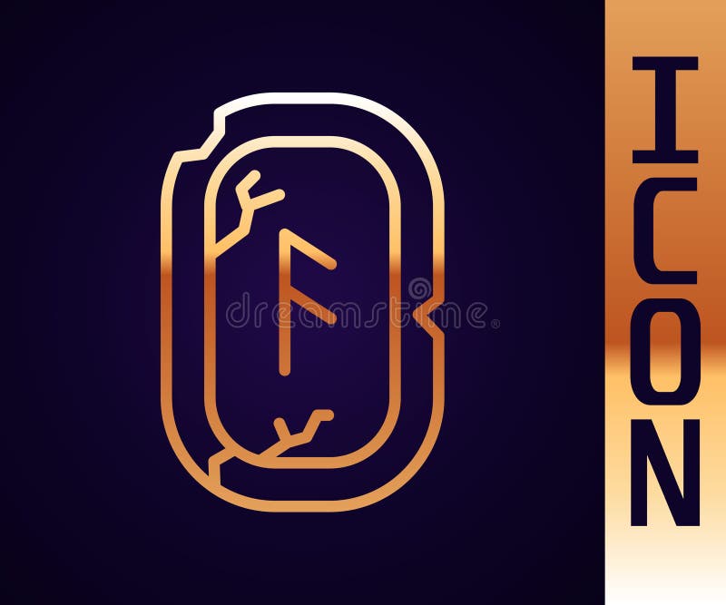 Gold Line Magic Runes Icon Isolated on Black Background. Vector Stock ...