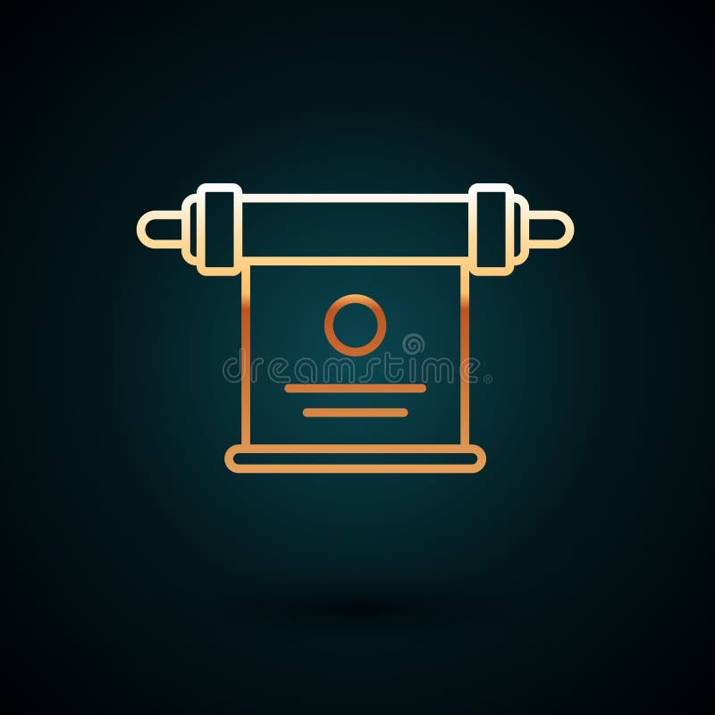 Gold Line Magic Scroll Icon Isolated on Dark Blue Background. Decree ...