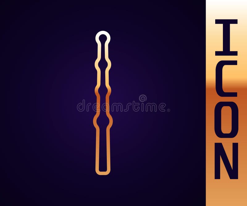 Gold Line Magic Wand Icon Isolated on Black Background. Star Shape ...