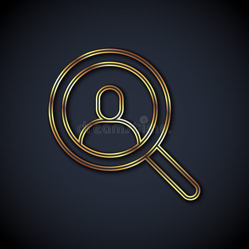 Gold Line Magnifying Glass For Search A People Icon Isolated On Black