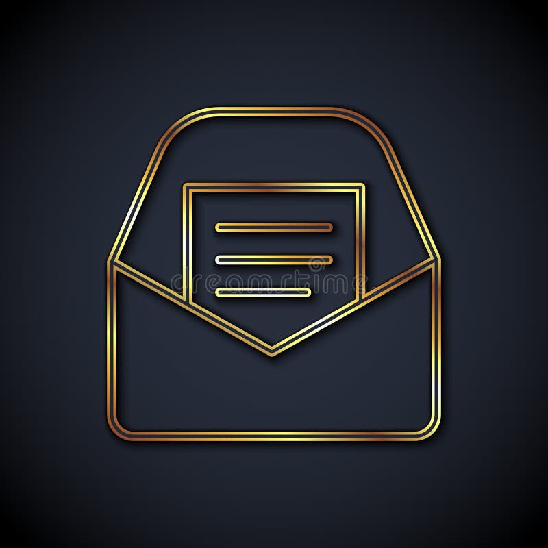 Gold Line Mail and E-mail Icon Isolated on Black Background. Envelope ...