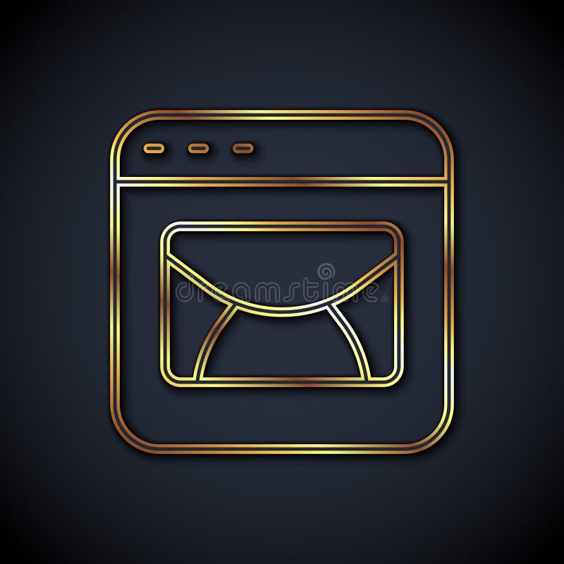 Gold Line Mail and E-mail Icon Isolated on Black Background. Envelope ...
