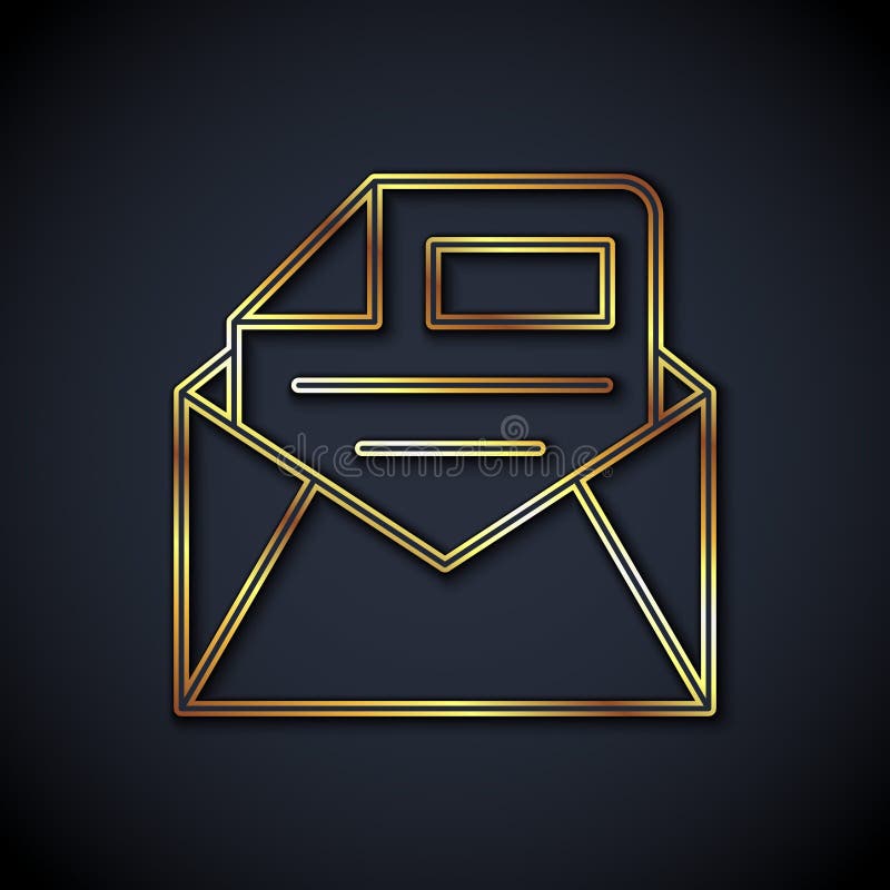 Gold Line Mail and E-mail Icon Isolated on Black Background. Envelope ...
