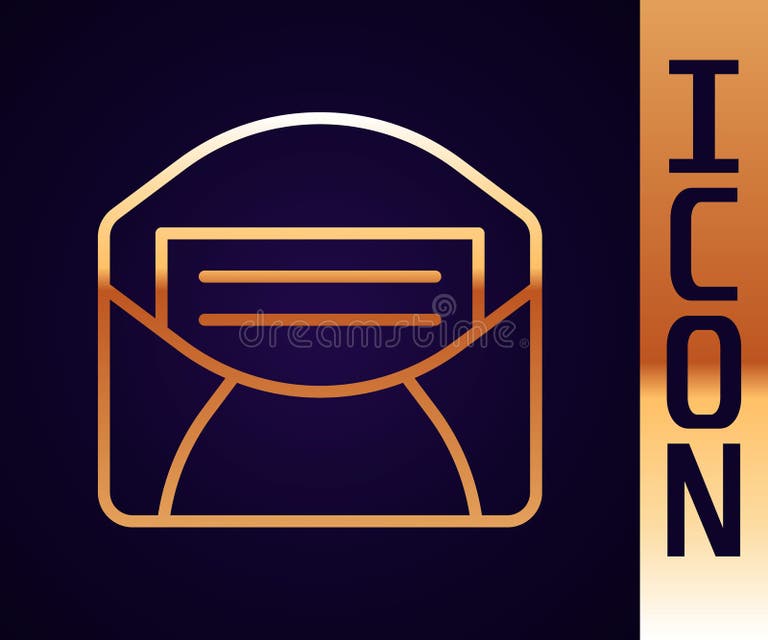 Gold Line Mail and E-mail Icon Isolated on Black Background. Envelope ...