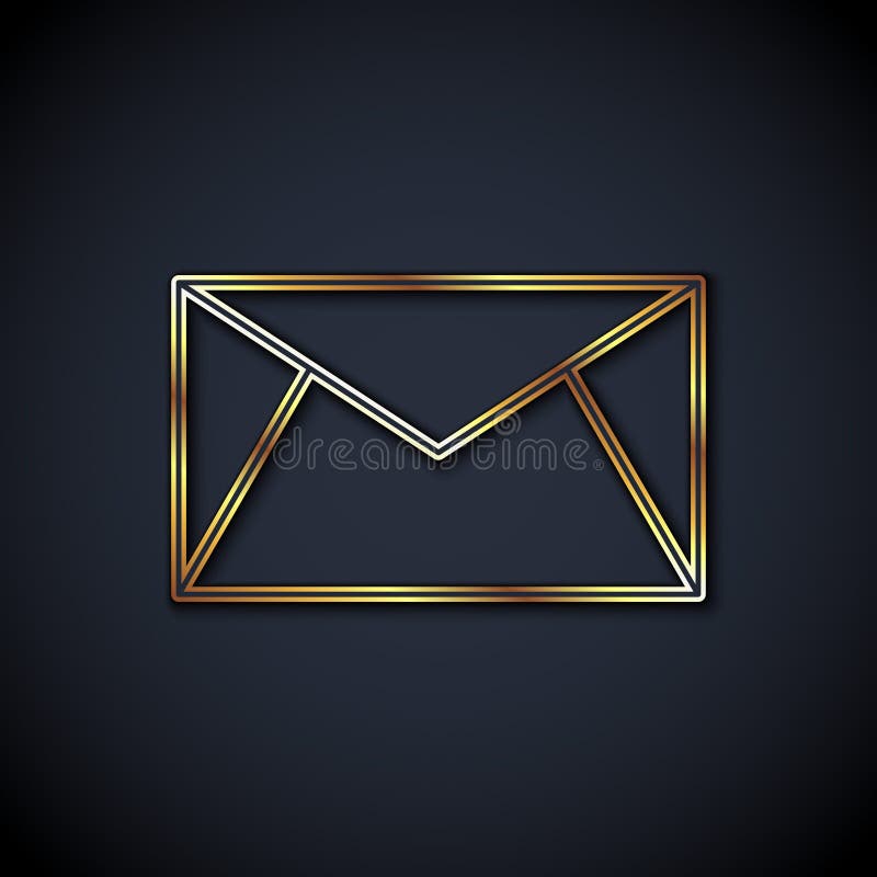 Gold Line Mail and E-mail Icon Isolated on Black Background. Envelope ...