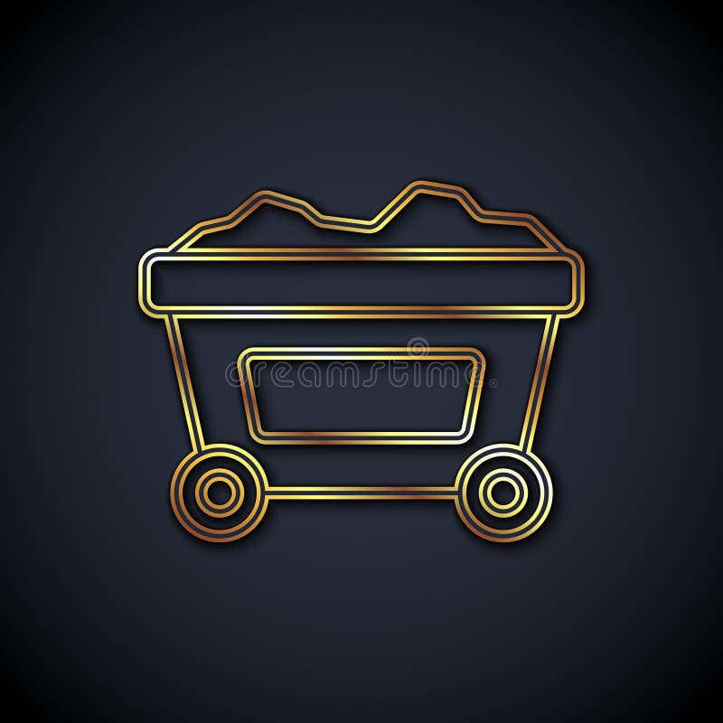 Gold Line Mine Cart with Gold Icon Isolated on Black Background. Vector ...