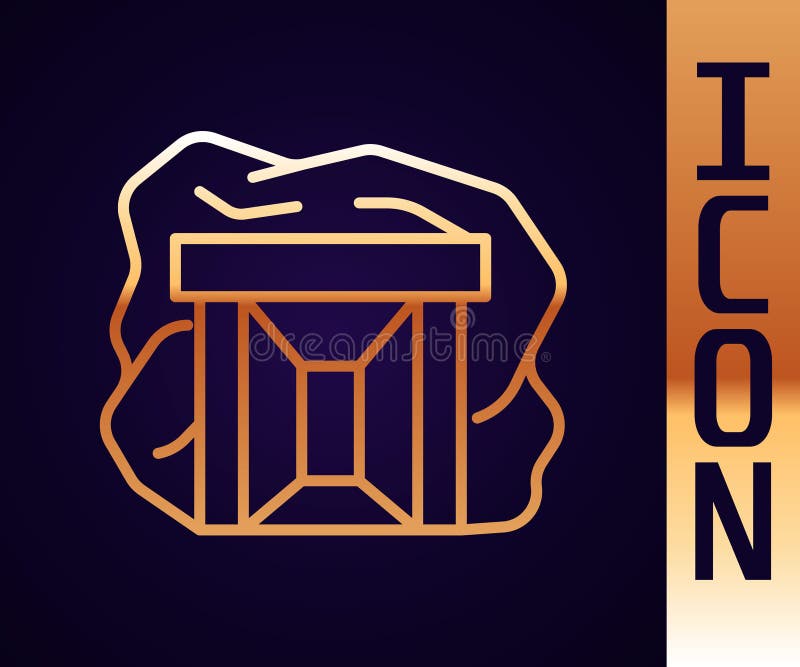 Gold Line Gold Mine Icon Isolated on Black Background. Vector Stock ...