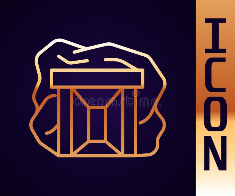 Gold Line Gold Mine Icon Isolated on Black Background. Vector Stock ...