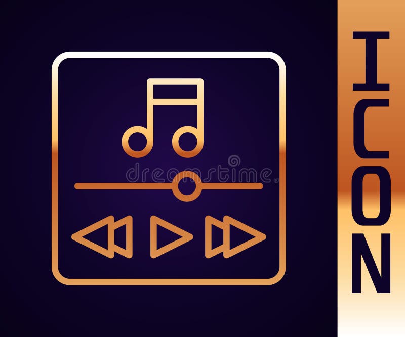 Gold Line Music Player Icon Isolated on Black Background. Portable ...