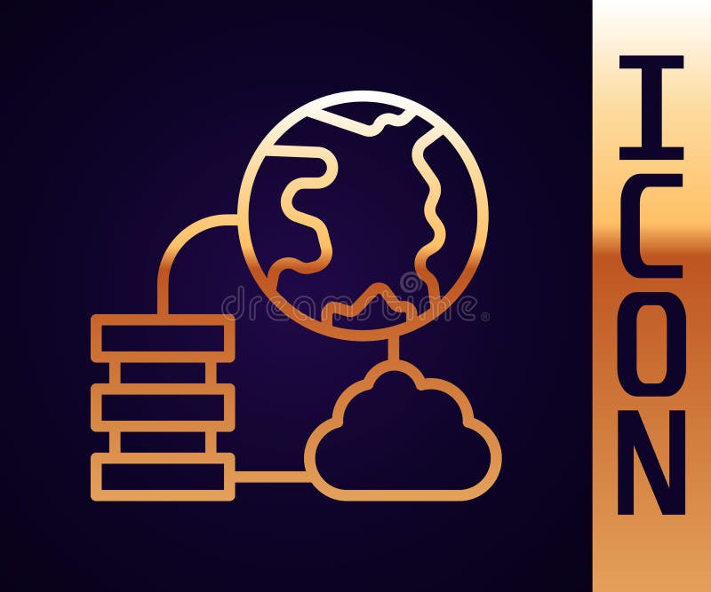 Gold Line Network Cloud Connection Icon Isolated on Black Background ...