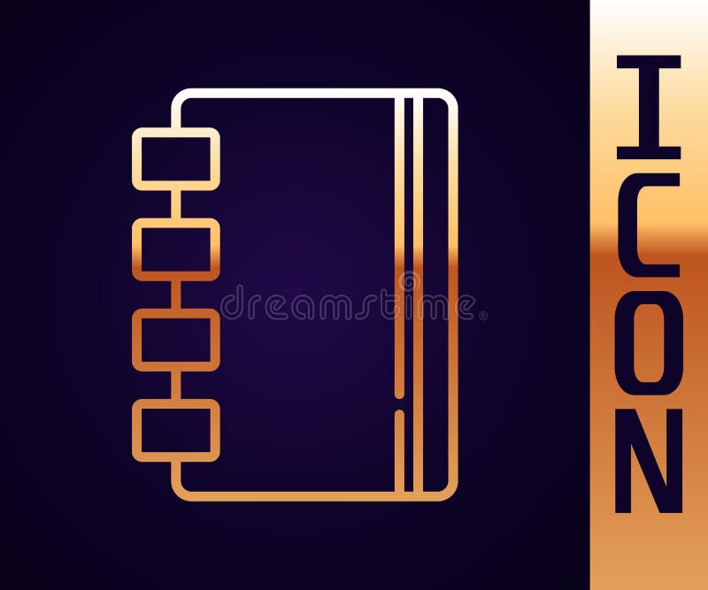 Gold Line Notebook Icon Isolated on Black Background. Spiral Notepad ...