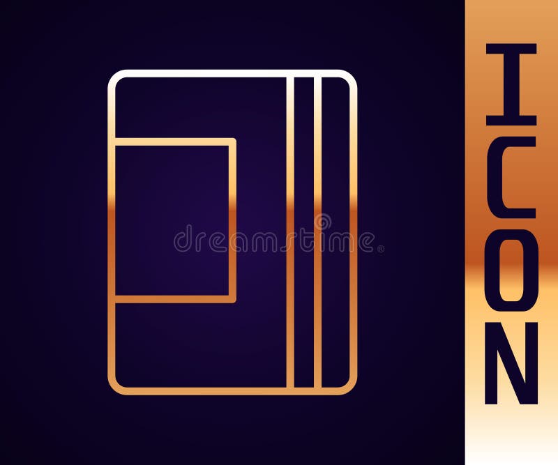 Gold Line Notebook Icon Isolated on Black Background. Spiral Notepad ...