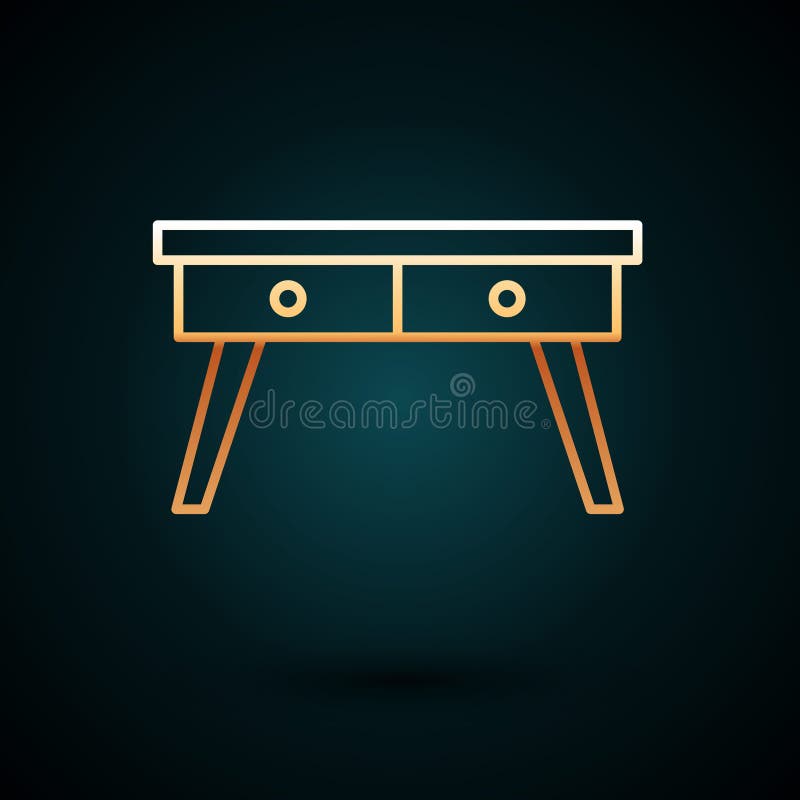 Gold Line Office Desk Icon Isolated on Dark Blue Background. Vector ...