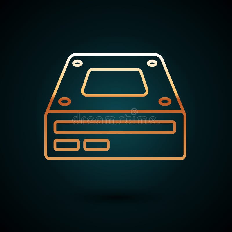 Gold Line Optical Disc Drive Icon Isolated on Dark Blue Background. CD ...