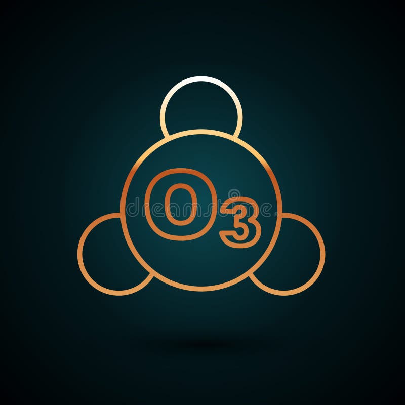 Gold Line Ozone Molecule Icon Isolated on Dark Blue Background. Ozone ...
