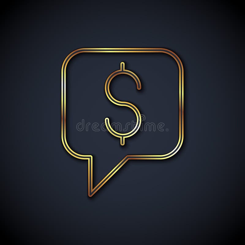 Gold Line Paid Support Icon Isolated on Black Background.Speech Bubble ...