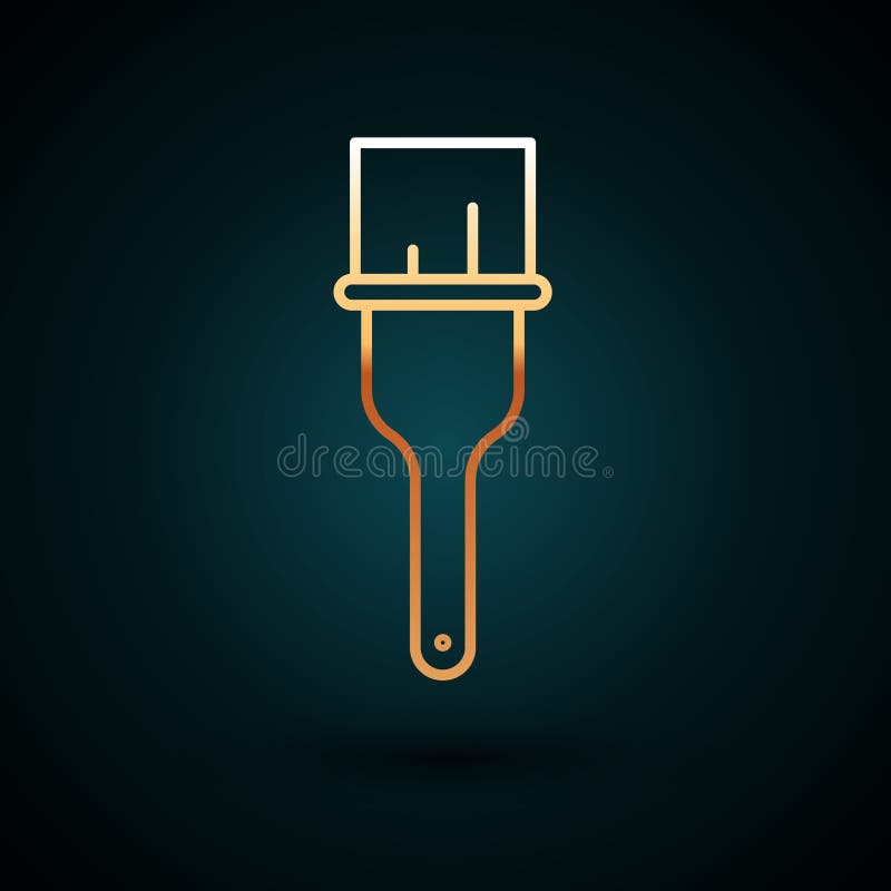 Gold Line Paint Brush Icon Isolated on Dark Blue Background. Vector ...